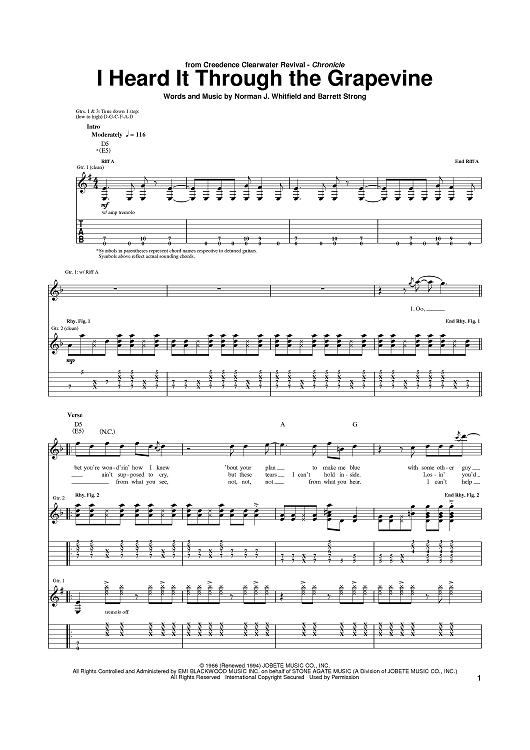 I Heard It Through The Grapevine" Sheet Music by Creedence Clearwater ...