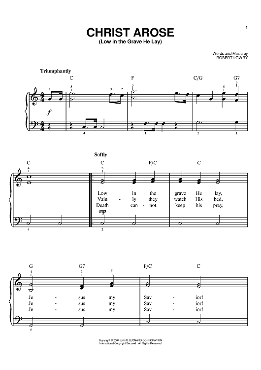 Christ Arose (Low In The Grave He Lay)" Sheet Music by Robert Lowry for Easy Piano - Sheet Music Now