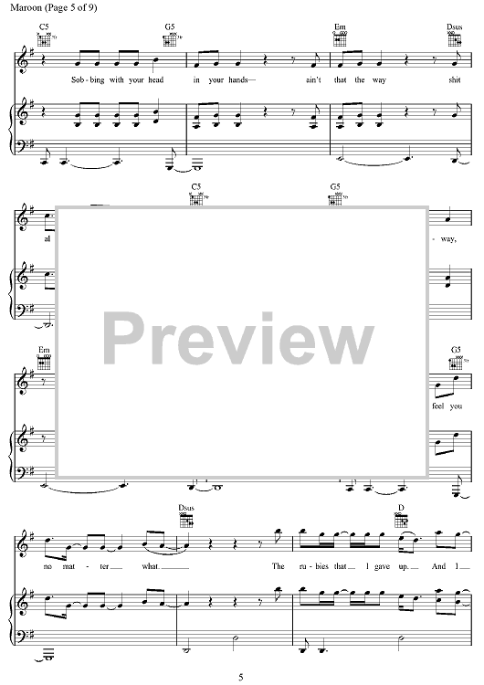 Maroon" Sheet Music by Taylor Swift for Piano/Vocal/Chords - Sheet ...