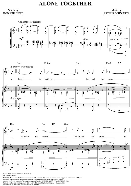 Alone Together" Sheet Music for Piano/Vocal/Chords - Sheet Music Now