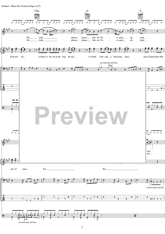 Please Mr. Postman" Sheet Music by The Beatles for Guitar Tab/Vocal ...