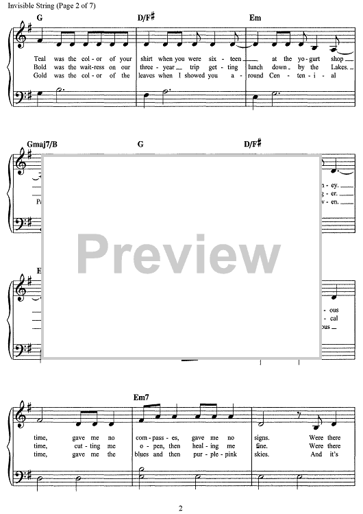 Invisible String" Sheet Music by Taylor Swift for Easy Piano/Vocal ...