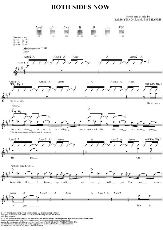Both Sides Now" Sheet Music by Sammy Hagar for Guitar Tab/Vocal - Sheet Music Now