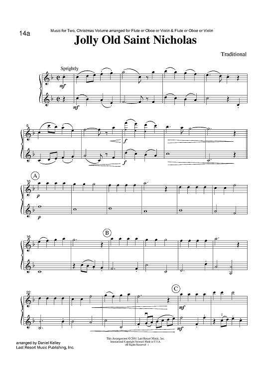 Jolly Old Saint Nicholas" Sheet Music for Instrumental duet - Sheet ...