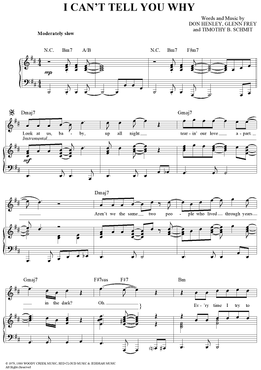 I Can't Tell You Why" Sheet Music by Eagles for Piano/Vocal/Chords ...
