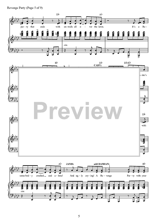 Revenge Party - from Mean Girls" Sheet Music for Piano/Vocal/Chords ...