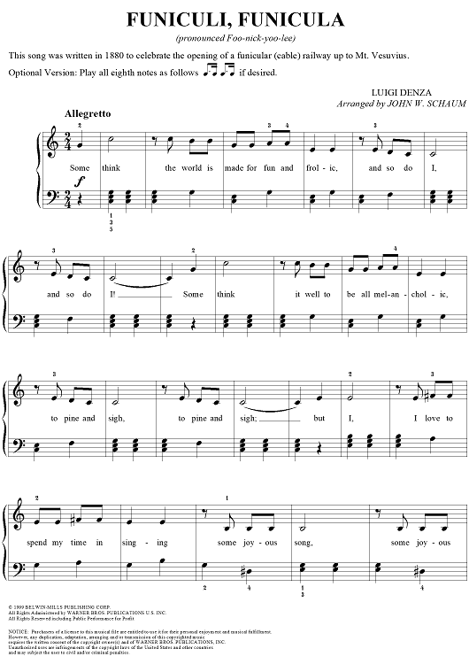 Funiculi, Funicula" Sheet Music for Easy Piano/Vocal - Sheet Music Now