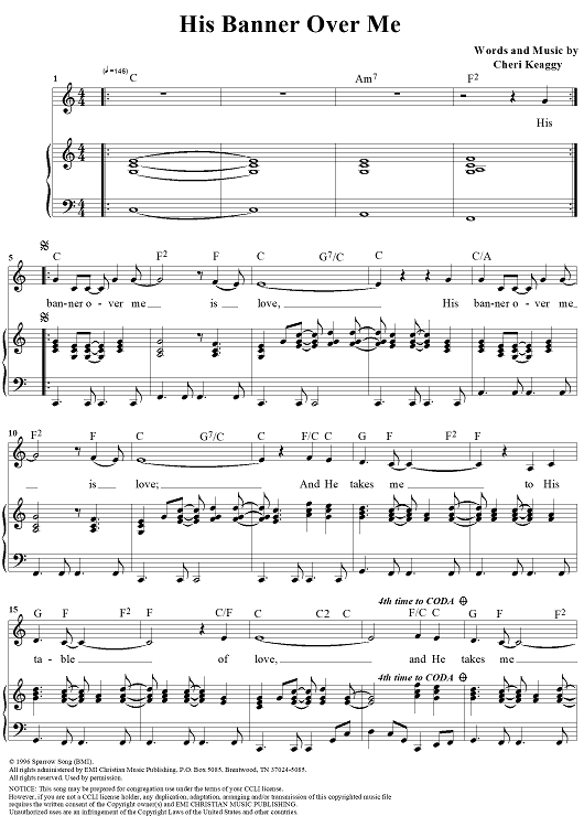 His Banner Over Me" Sheet Music for Piano/Vocal/Chords - Sheet Music Now