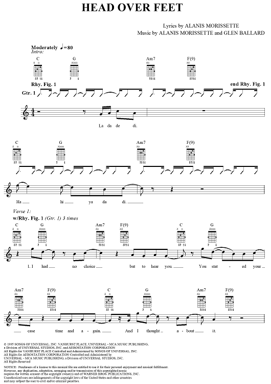 Head Over Feet" Sheet Music by Alanis Morissette for Easy Guitar Tab/Vocal - Sheet Music Now