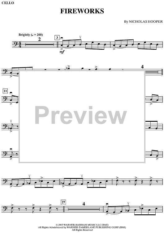 Fireworks" Sheet Music for Cello/Piano - Sheet Music Now