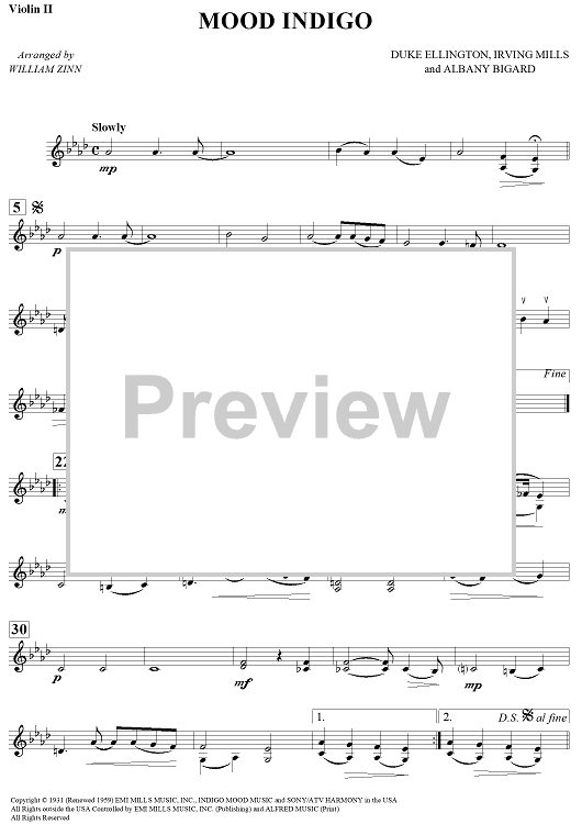 Mood Indigo - Violin 2" Sheet Music for String Ensemble - Sheet Music Now