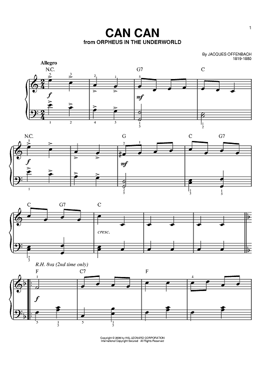 Can Can" Sheet Music for Easy Piano - Sheet Music Now
