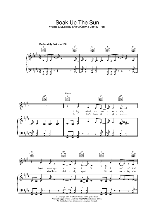 Soak Up The Sun" Sheet Music by Sheryl Crow for Piano/Vocal/Chords - Sheet Music Now