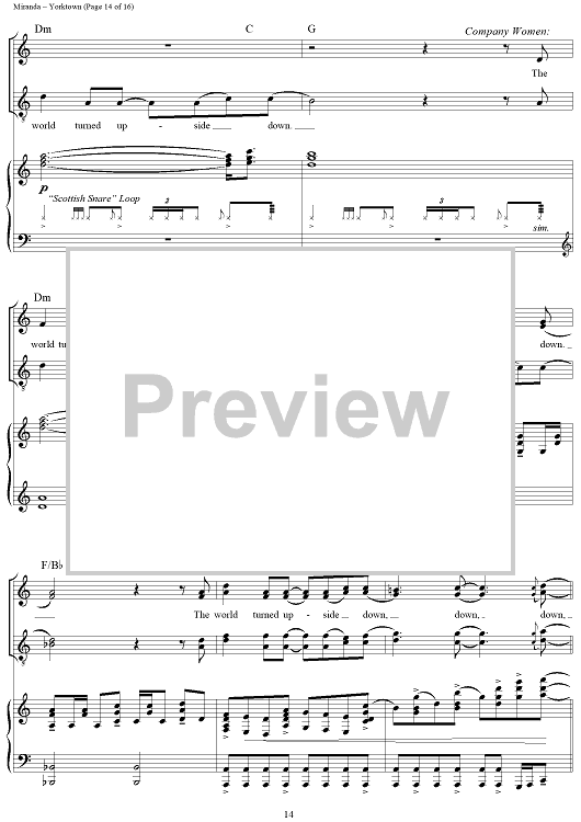 Yorktown (The World Turned Upside Down) from Hamilton" Sheet Music for ...
