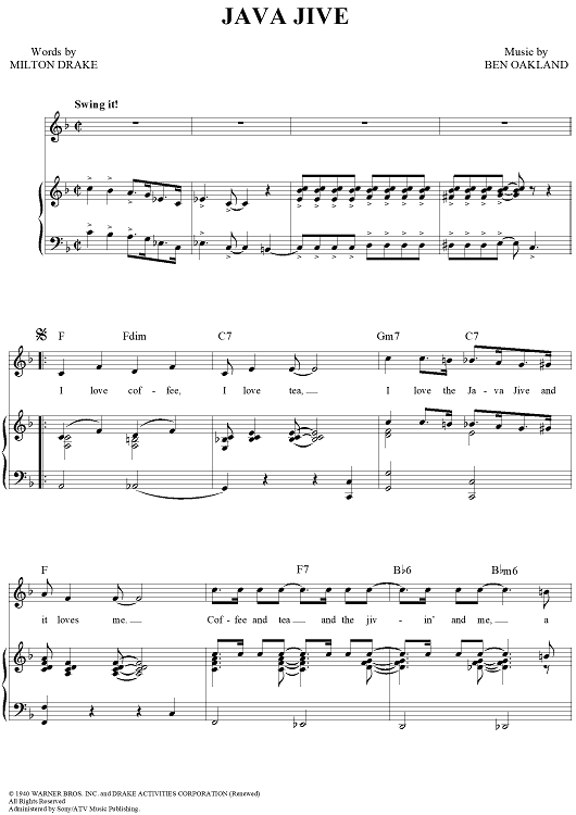 Java Jive" Sheet Music by The Ink Spots for Piano/Vocal/Chords - Sheet ...
