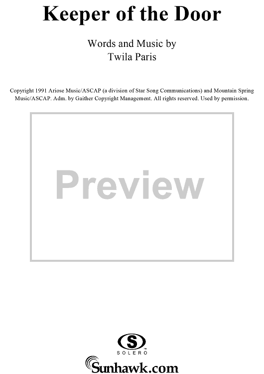 Keeper of the Door" Sheet Music for Piano/Vocal/Chords - Sheet Music Now