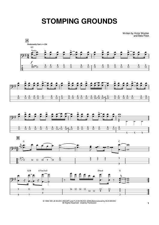 Stomping Grounds" Sheet Music by Bela Fleck; The Flecktones; Victor Wooten for Bass Tab - Sheet ...