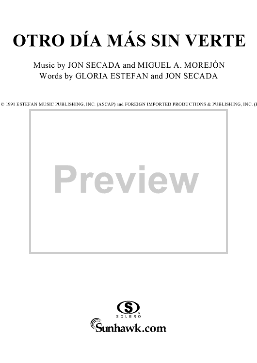 Otro Día Más Sin Verte" Sheet Music by Jon Secada for Piano/Vocal ...