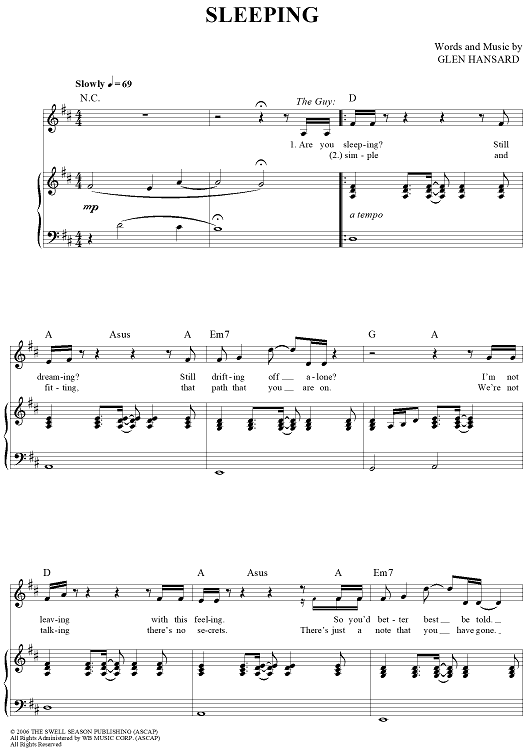 Sleeping" Sheet Music for Piano/Vocal/Chords - Sheet Music Now