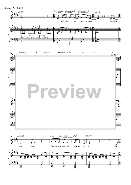 Requiem - from Dear Evan Hansen" Sheet Music for Piano/Vocal/Chords ...