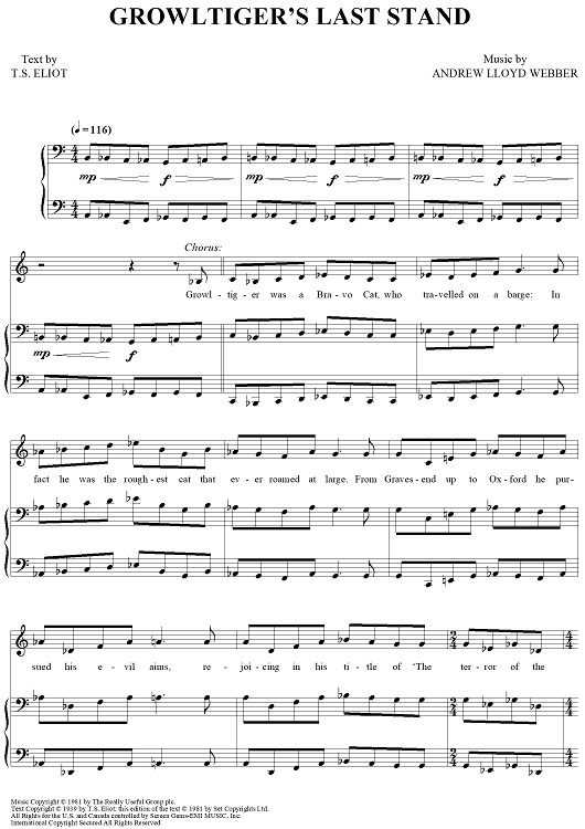 Growltiger's Last Stand" Sheet Music for Piano/Vocal/Chords - Sheet ...