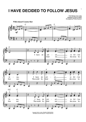 I Have Decided To Follow Jesus" Sheet Music for Easy Piano - Sheet ...