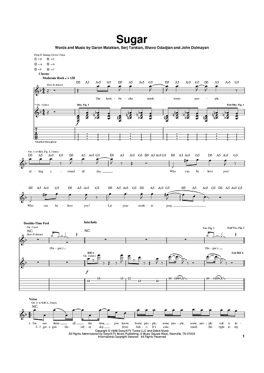 Sugar" Sheet Music by System Of A Down for Guitar Tab - Sheet Music Now