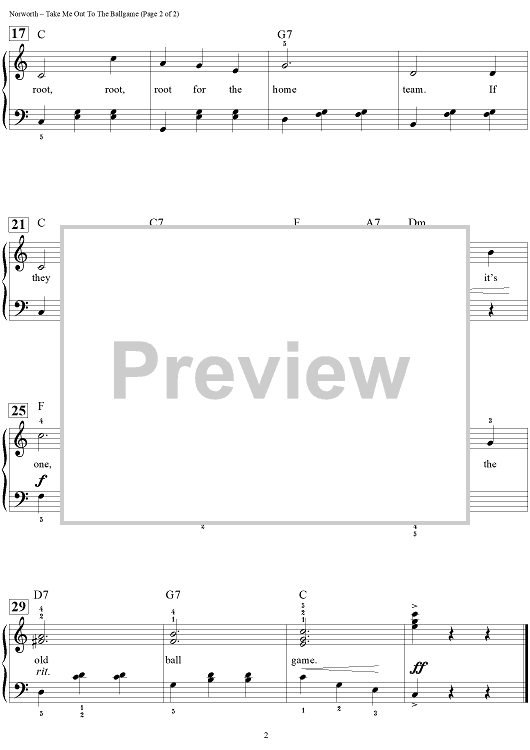 Take Me Out to the Ballgame" Sheet Music for Easy Piano/Vocal/Chords ...