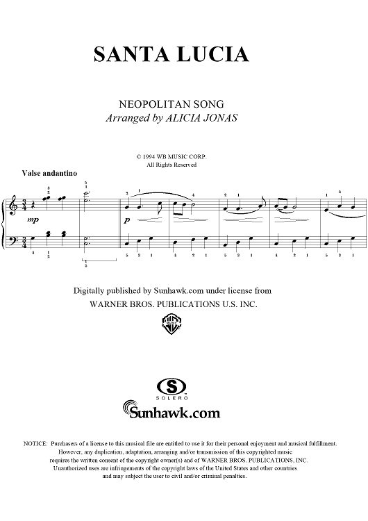 Santa Lucia" Sheet Music for Piano Solo - Sheet Music Now