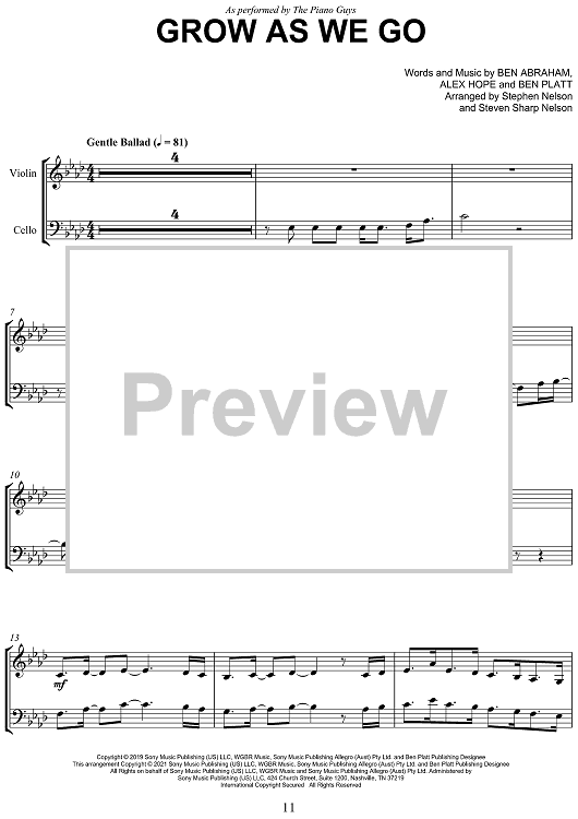 Grow As We Go (As performed by the Piano Guys)" Sheet Music by The ...