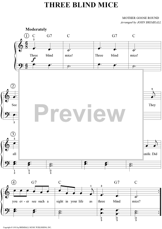 Three Blind Mice" Sheet Music for Easy Piano/Vocal - Sheet Music Now