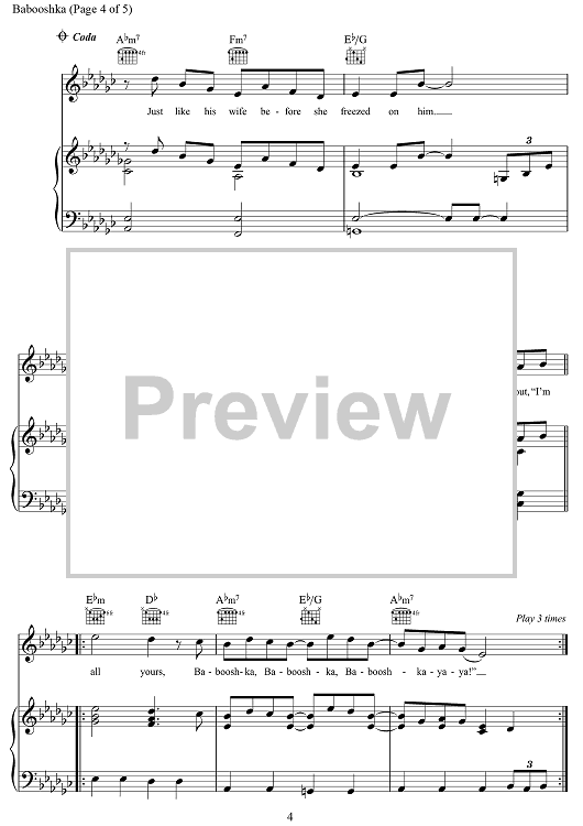 Babooshka" Sheet Music by Kate Bush for Piano/Vocal/Chords - Sheet ...