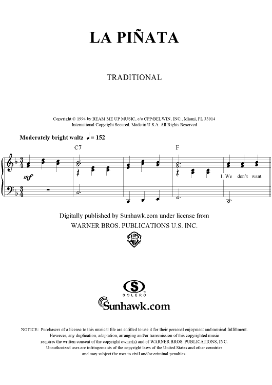 La Piñata" Sheet Music for Piano/Vocal/Chords - Sheet Music Now
