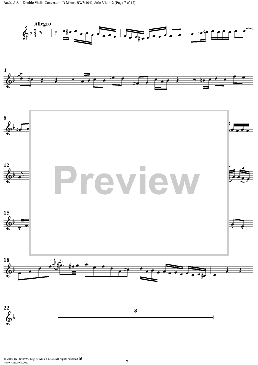 Double Violin Concerto - Solo Violin 2" Sheet Music for 2 Violins ...