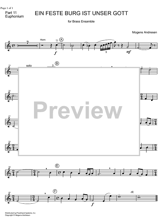 Ein Feste Burg ist Unser Gott - Euphonium" Sheet Music for Brass ...