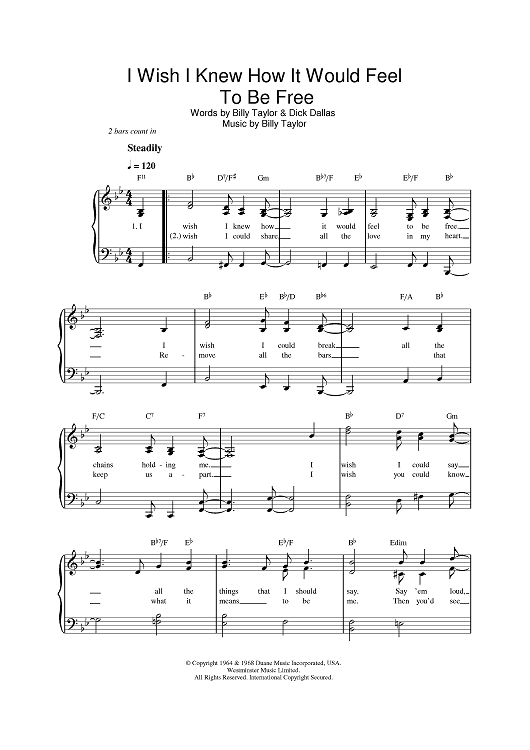I Wish I Knew How It Would Feel To Be Free" Sheet Music by Nina Simone for Piano/Vocal/Chords ...