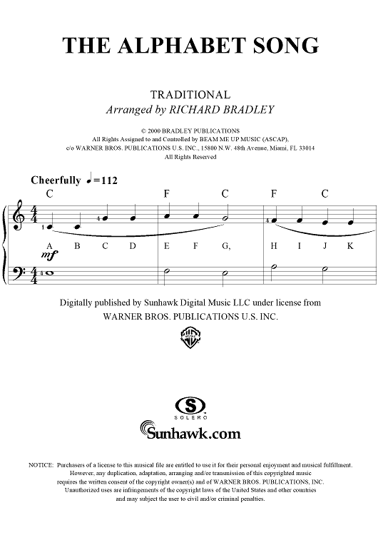 The Alphabet Song" Sheet Music for Easy Piano/Vocal - Sheet Music Now