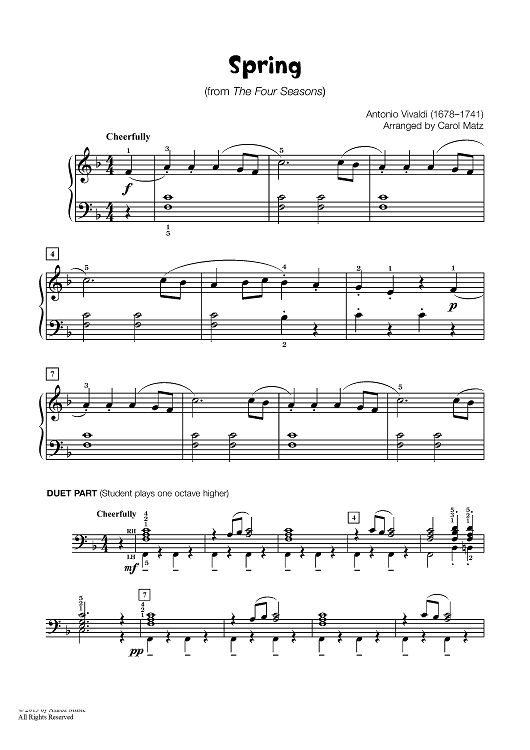 Spring - from The Four Seasons" Sheet Music for Piano - Sheet Music Now