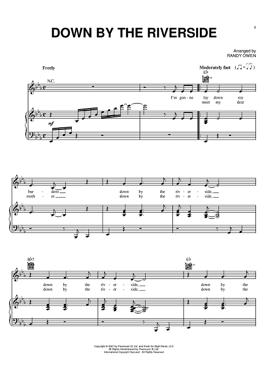 Down By The Riverside" Sheet Music by Alabama for Piano/Vocal/Chords ...