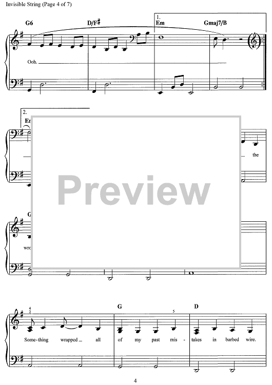 Invisible String" Sheet Music by Taylor Swift for Easy Piano/Vocal ...