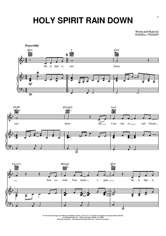 Holy Spirit Rain Down" Sheet Music by Russell Fragar for Piano/Vocal ...