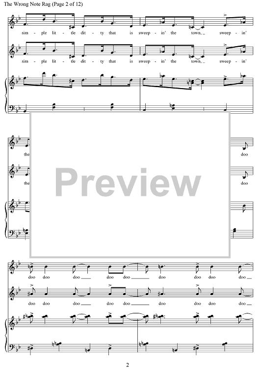 The Wrong Note Rag" Sheet Music for Piano/Vocal/Chords - Sheet Music Now