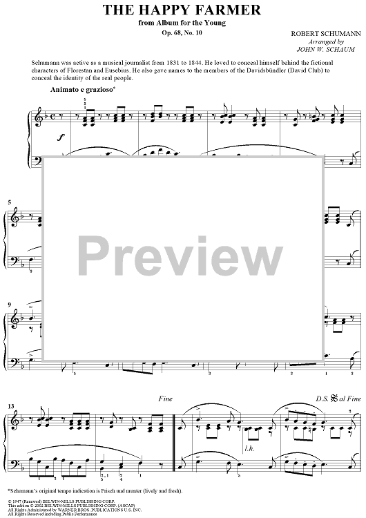 The Happy Farmer (from Album for the Young, Op. 68, No. 10)" Sheet ...
