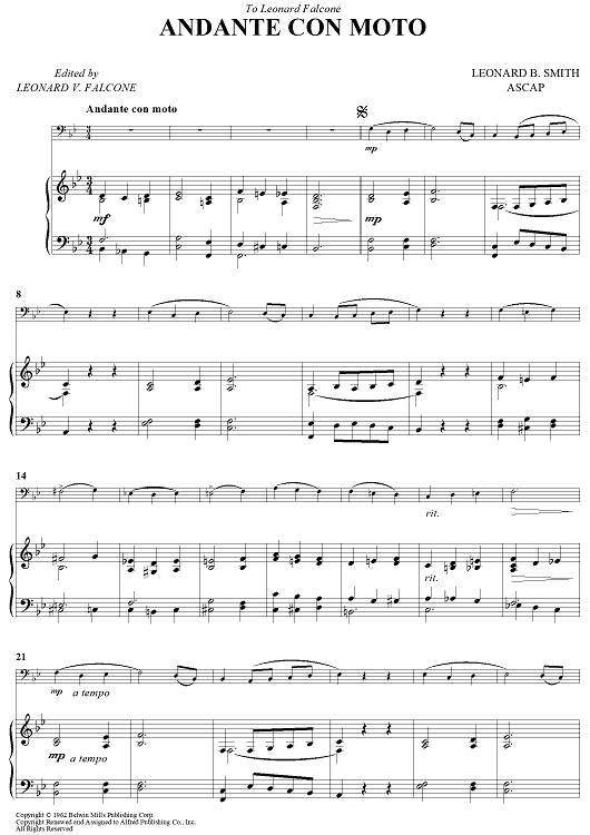 Andante Con Moto" Sheet Music for Baritone BC/Piano - Sheet Music Now