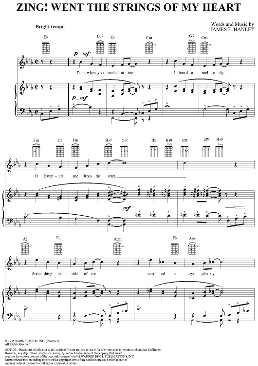 Zing! Went the Strings of My Heart" Sheet Music by Judy Garland; Larry Elgart for Piano/Vocal ...