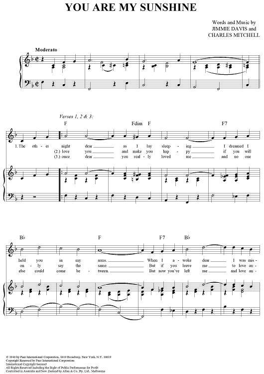 You Are My Sunshine" Sheet Music by Ray Charles for Piano/Vocal/Chords - Sheet Music Now