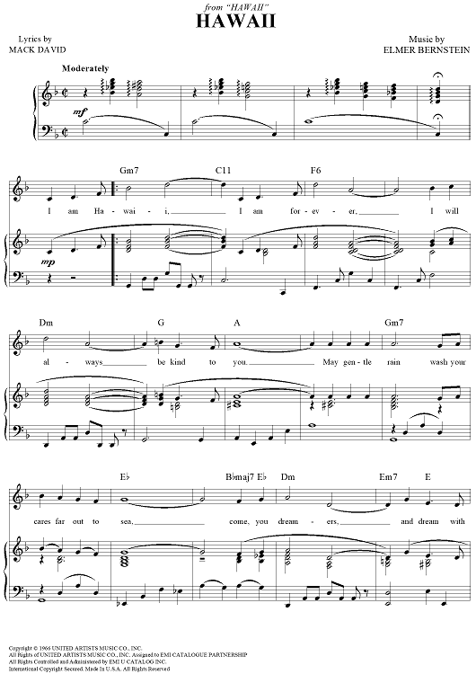 Hawaii" Sheet Music for Piano/Vocal/Chords - Sheet Music Now