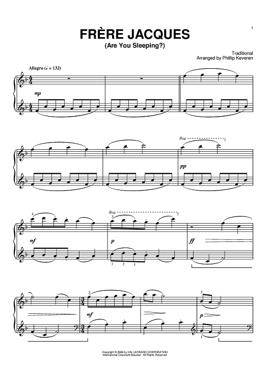 Frere Jacques (Are You Sleeping?)" Sheet Music for Piano - Sheet Music Now
