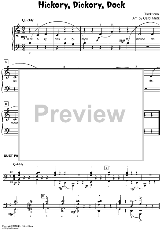Hickory, Dickory, Dock" Sheet Music for Piano - Sheet Music Now