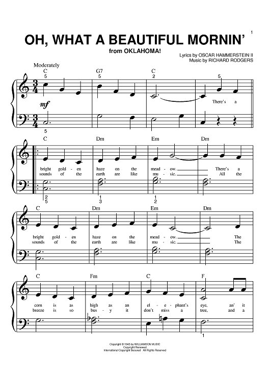 Oh, What A Beautiful Mornin'" Sheet Music by Richard Rodgers; Oscar ...
